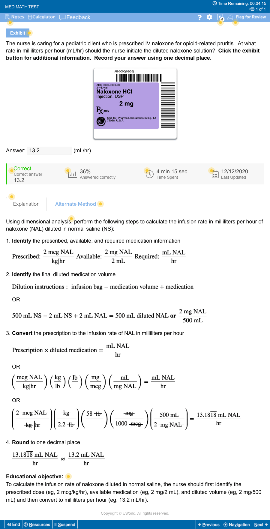 Clinical Med Math Practice Question Updated 2021 UWorld Nursing